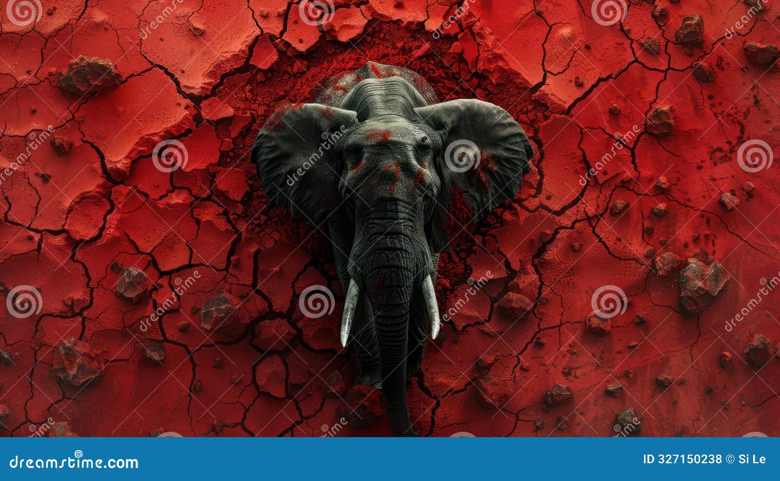Bold Transformation: Elephant Emerging from Cracked Red Surface Stock ...