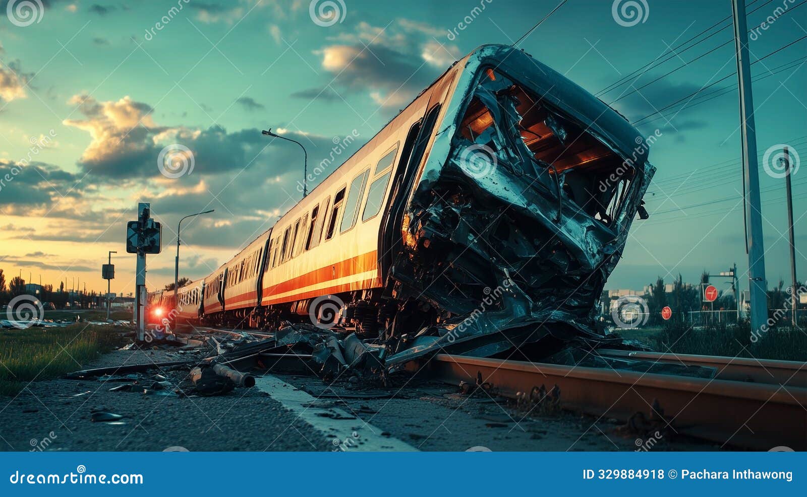 Train Collision at Sunset stock illustration. Illustration of impact ...