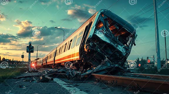 Train Collision at Sunset stock illustration. Illustration of impact ...