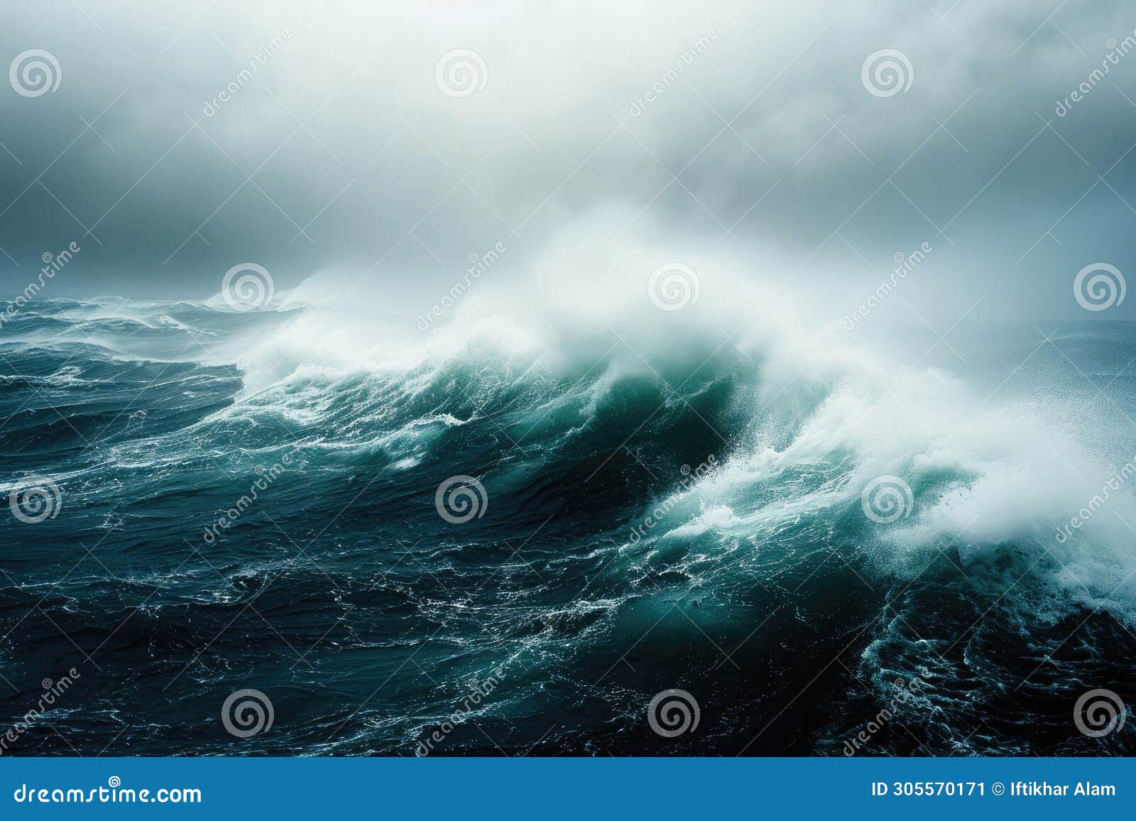 A Powerful and Imposing Large Wave Crashes Forcefully in the Middle of ...