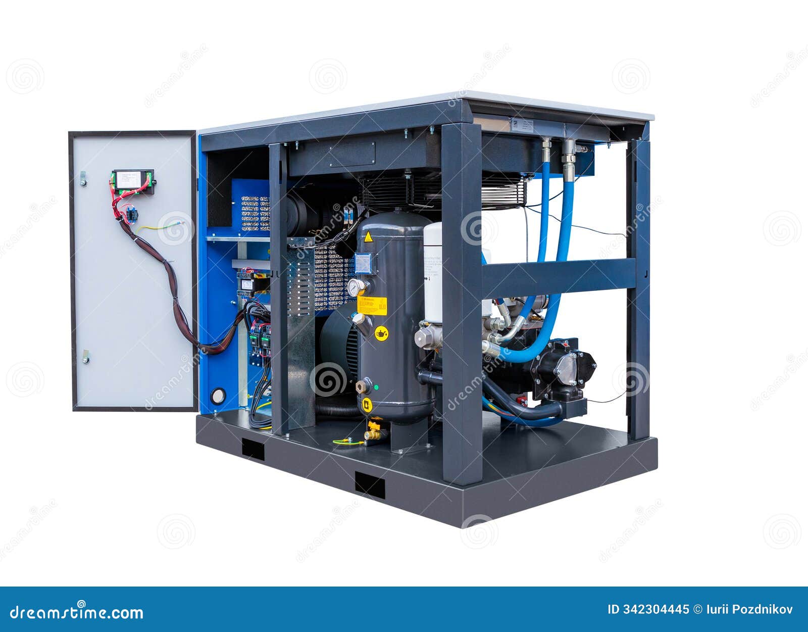 Powerful Industrial Air Compressor with Open Control Panel Showing ...