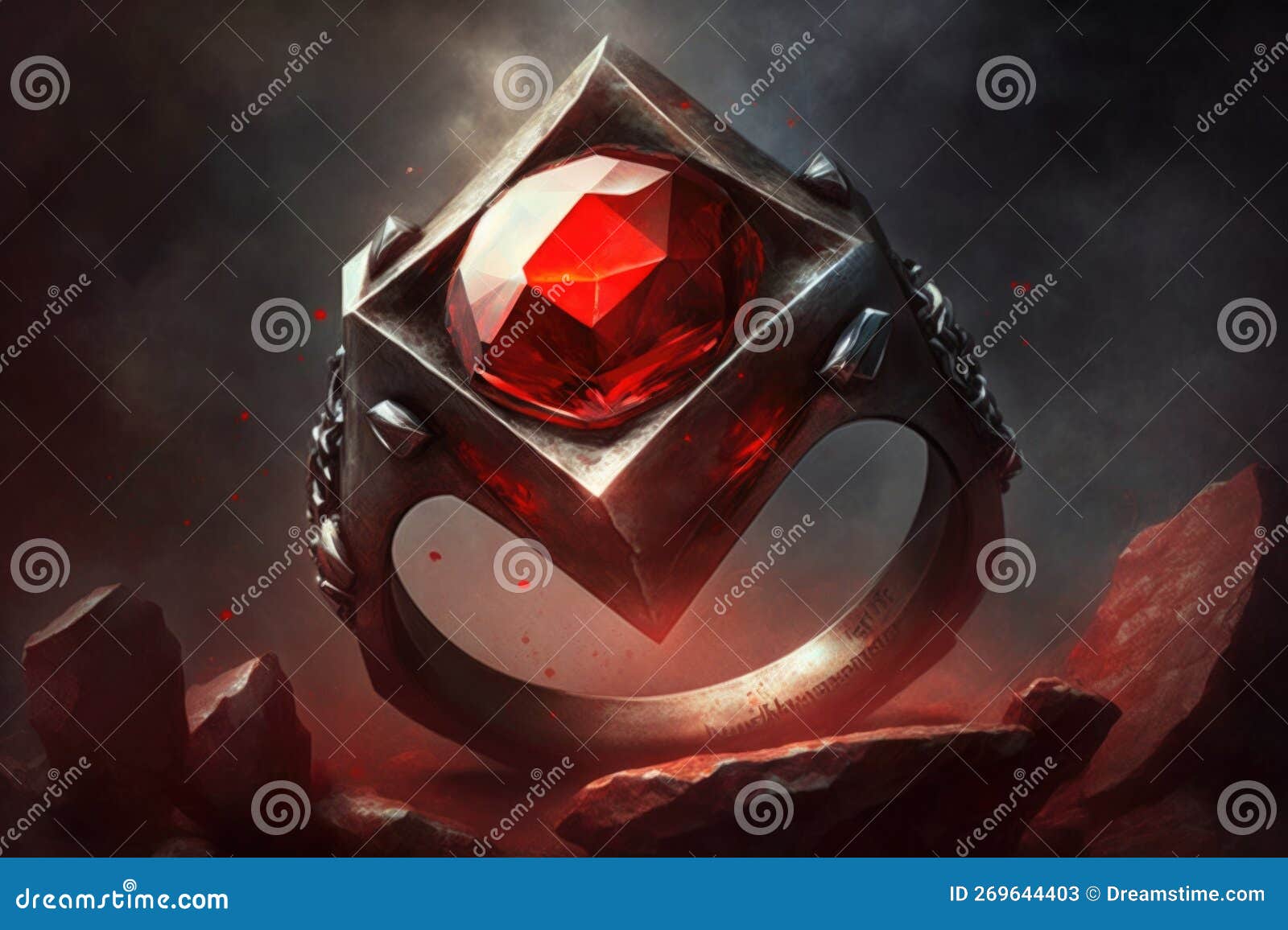 Powerful Iron Ring with a Powerful Red Gemstone AI Generation Stock ...
