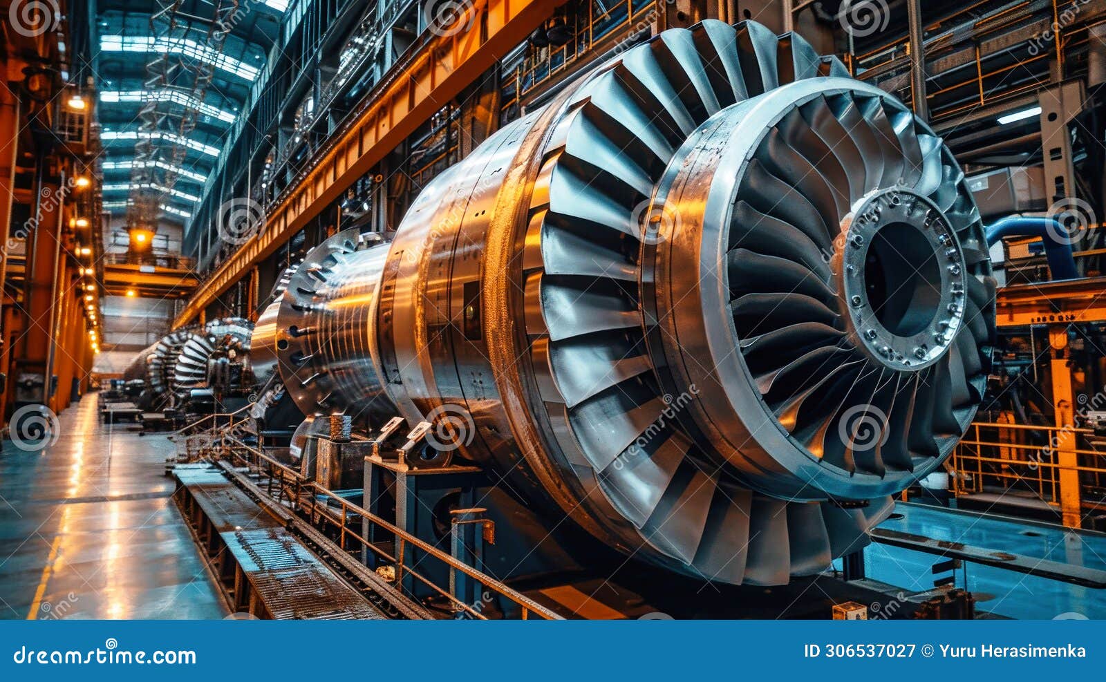 Powerful Jet Engine in Factory Workshop Stock Illustration ...