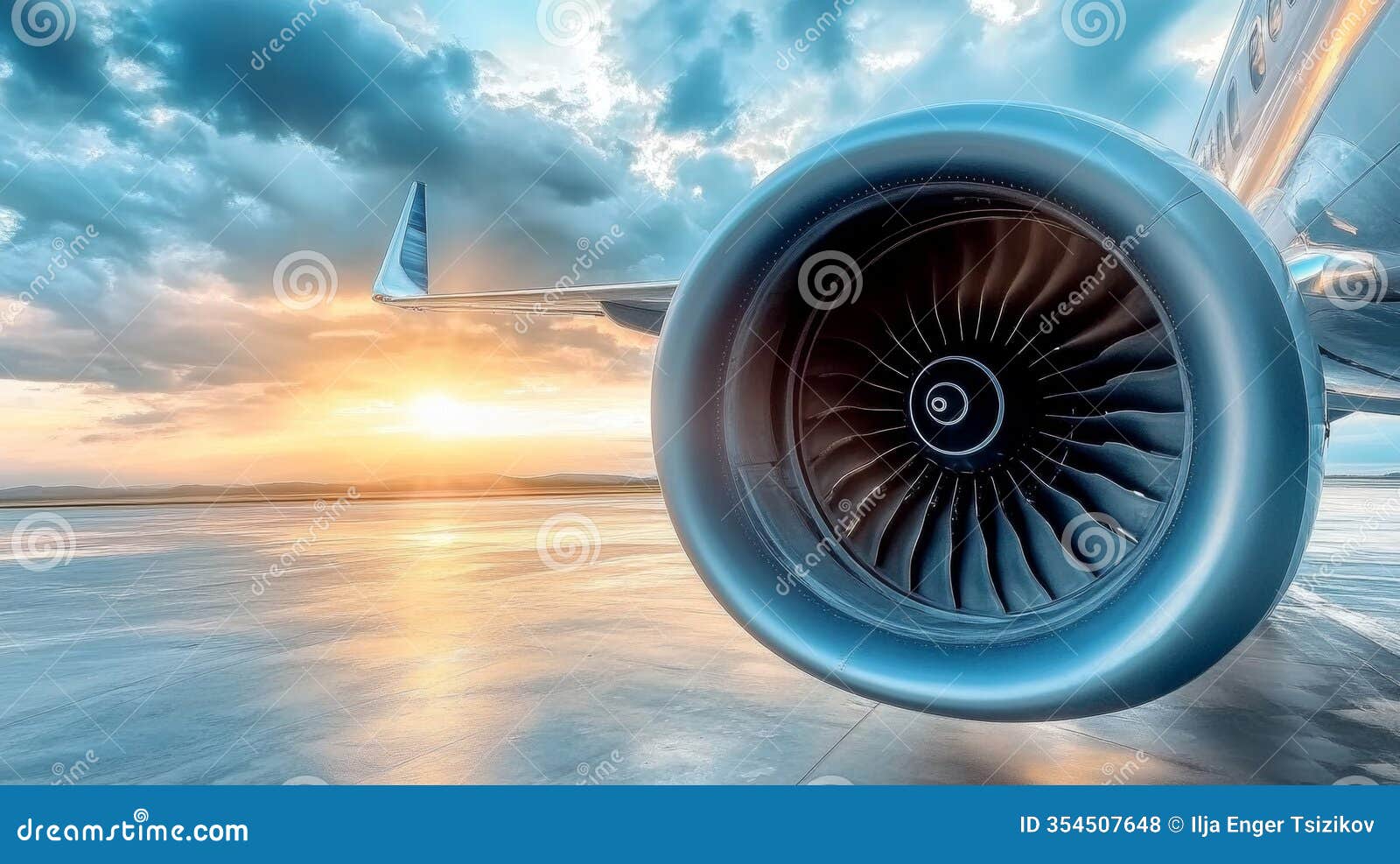 Powerful Jet Engine of a Modern Passenger Airplane on the Runway during ...