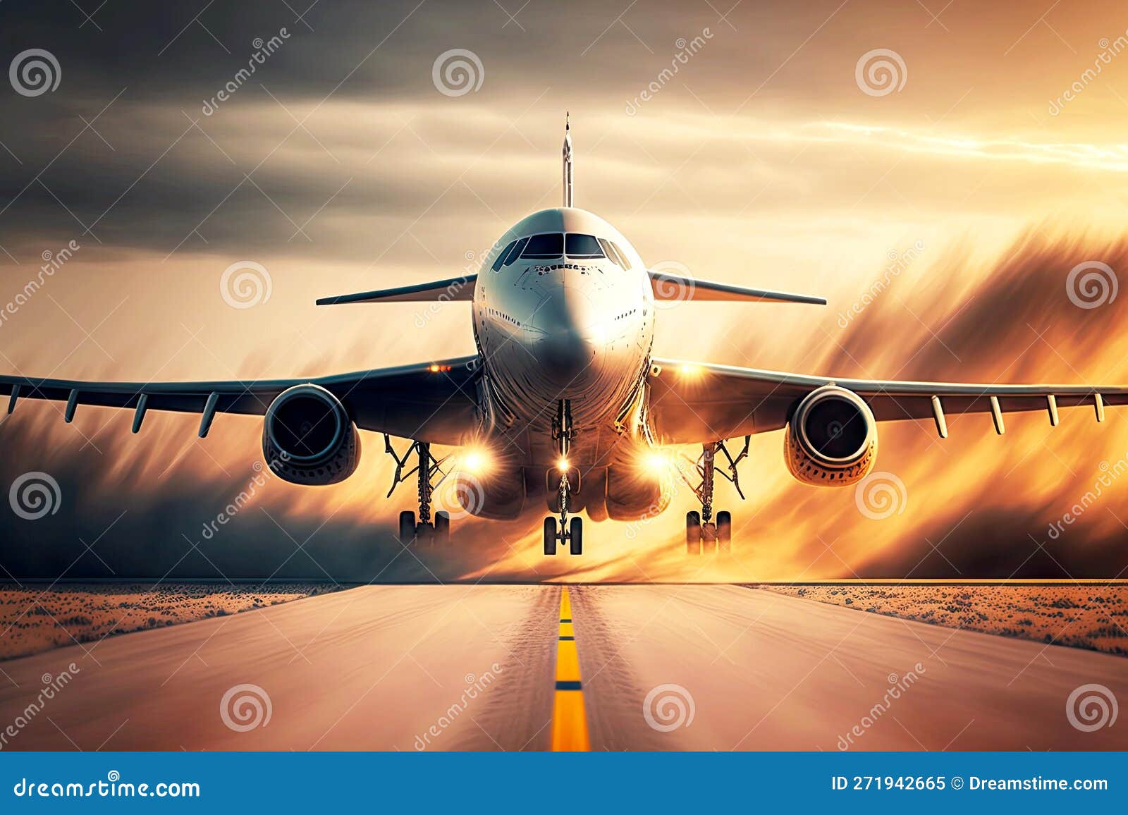 Powerful Jet Passenger Aircraft Accelerates on Wide Runway Stock ...