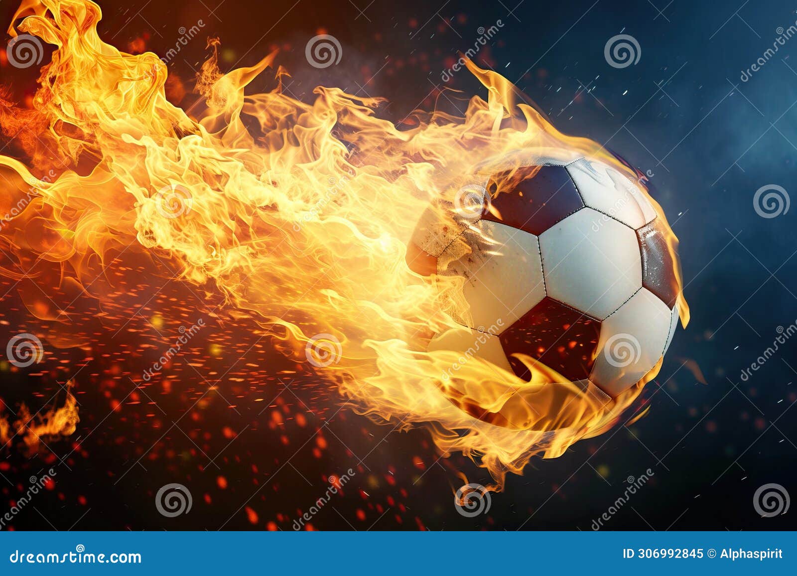 Powerful Kick of a Soccer Ball with Flame of Fire. Generative AI Stock ...