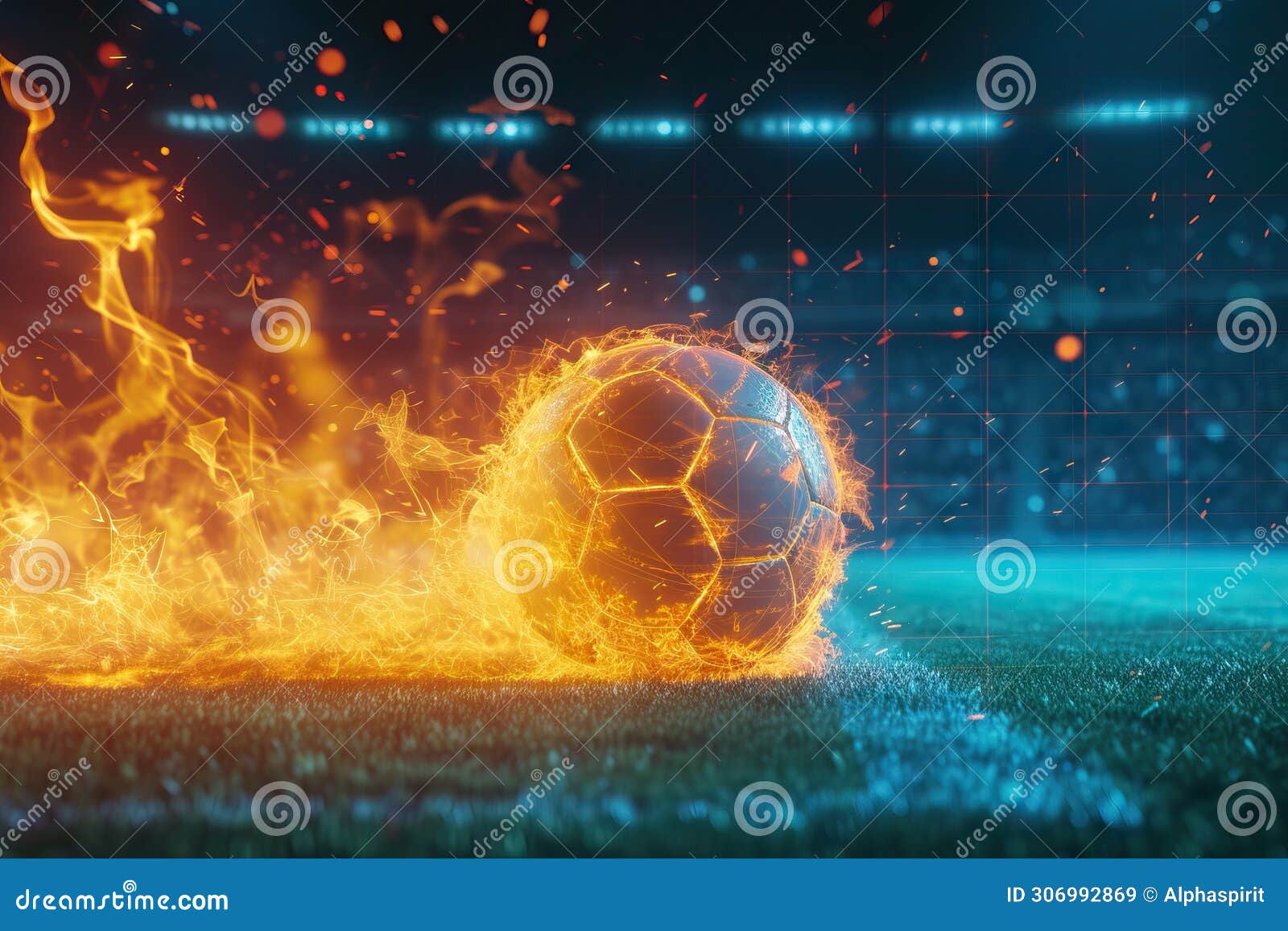 Powerful Kick of a Soccer Ball with Flame of Fire. Generative AI Stock ...