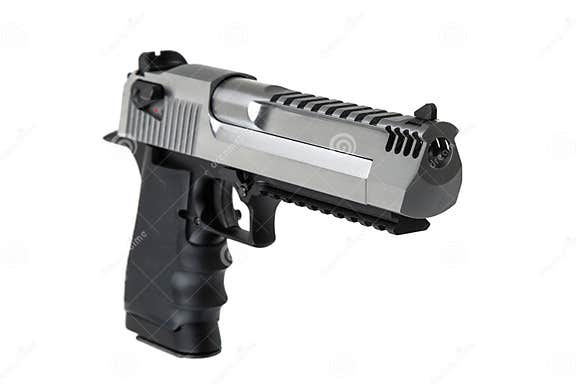 Powerful Large Caliber Pistol. Silver Pistol 50 Caliber with Black Grip ...