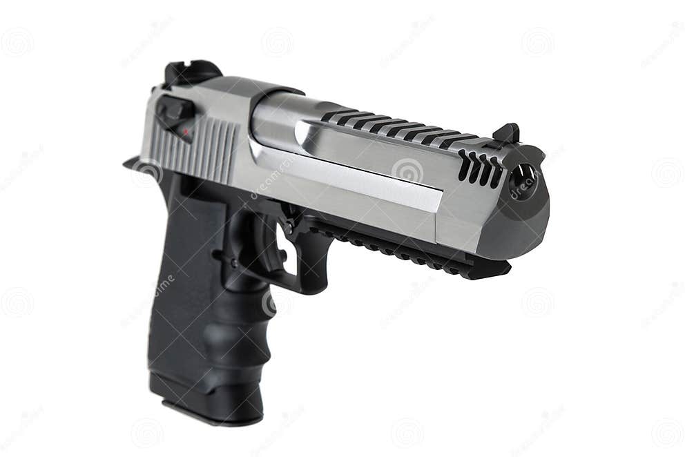 Powerful Large Caliber Pistol. Silver Pistol 50 Caliber with Black Grip ...