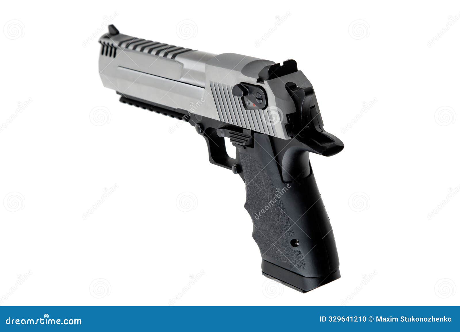 Powerful Large Caliber Pistol. Silver Pistol 50 Caliber with Black Grip ...