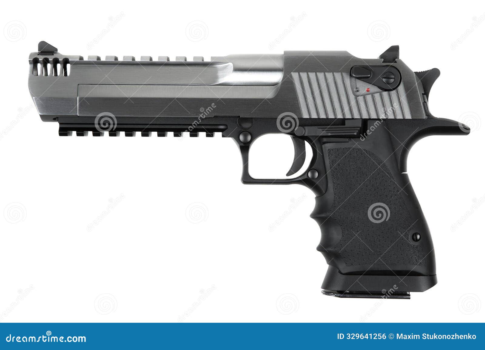 Powerful Large Caliber Pistol. Silver Pistol 50 Caliber with Black Grip ...