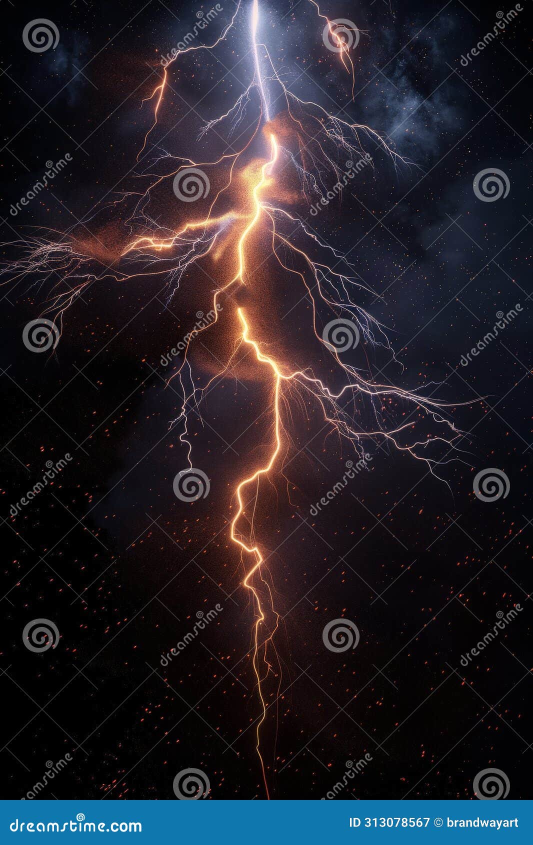 Intense Lightning Bolt in Night Sky Stock Illustration - Illustration ...