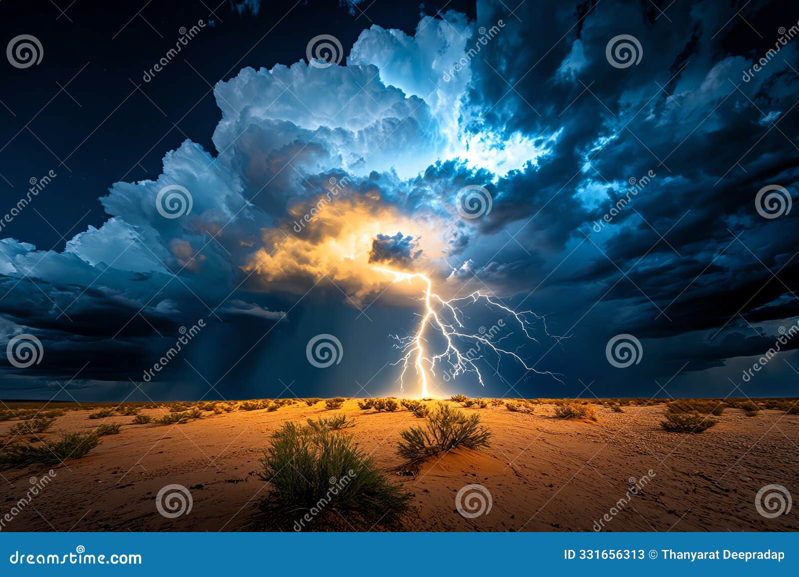 A Powerful Lightning Strike Illuminates the Desert Sky, Creating a ...