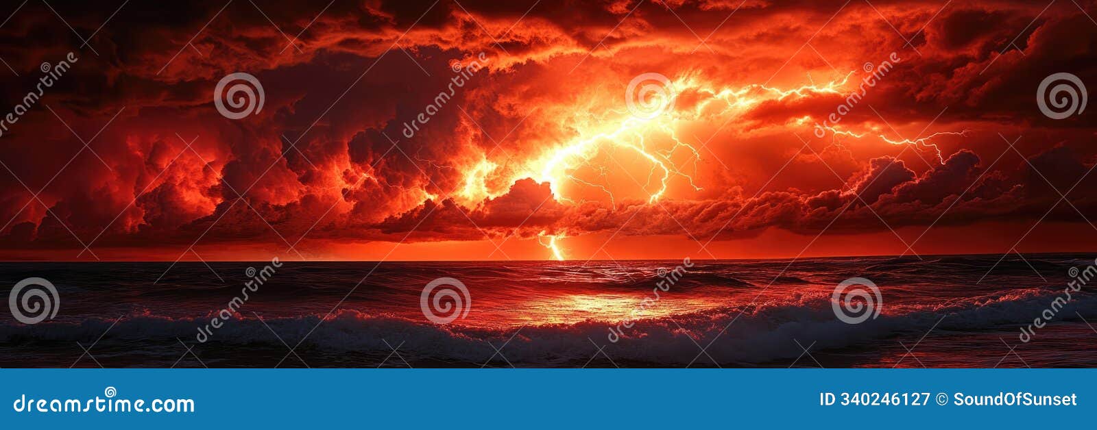 Powerful Lightning Strike in the Sky with Dark Red Storm Clouds Above ...