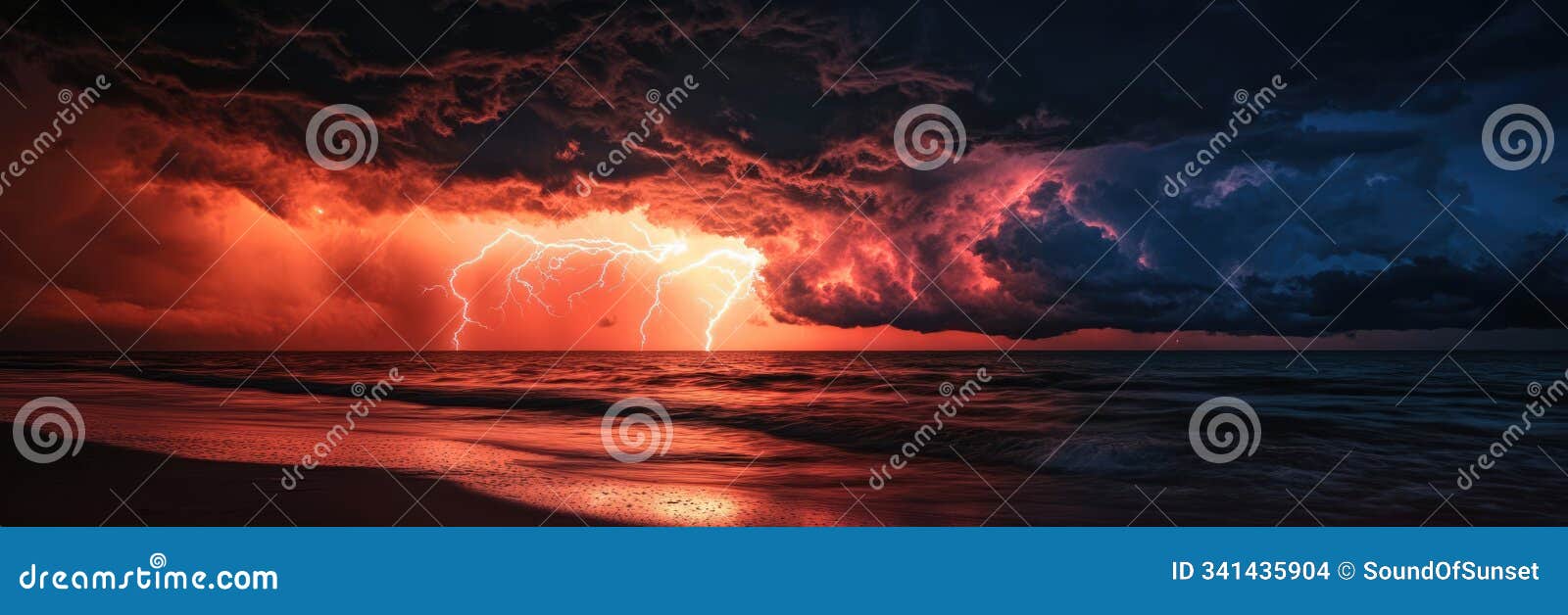 Powerful Lightning Strike in the Sky with Dark Red Storm Clouds Above ...