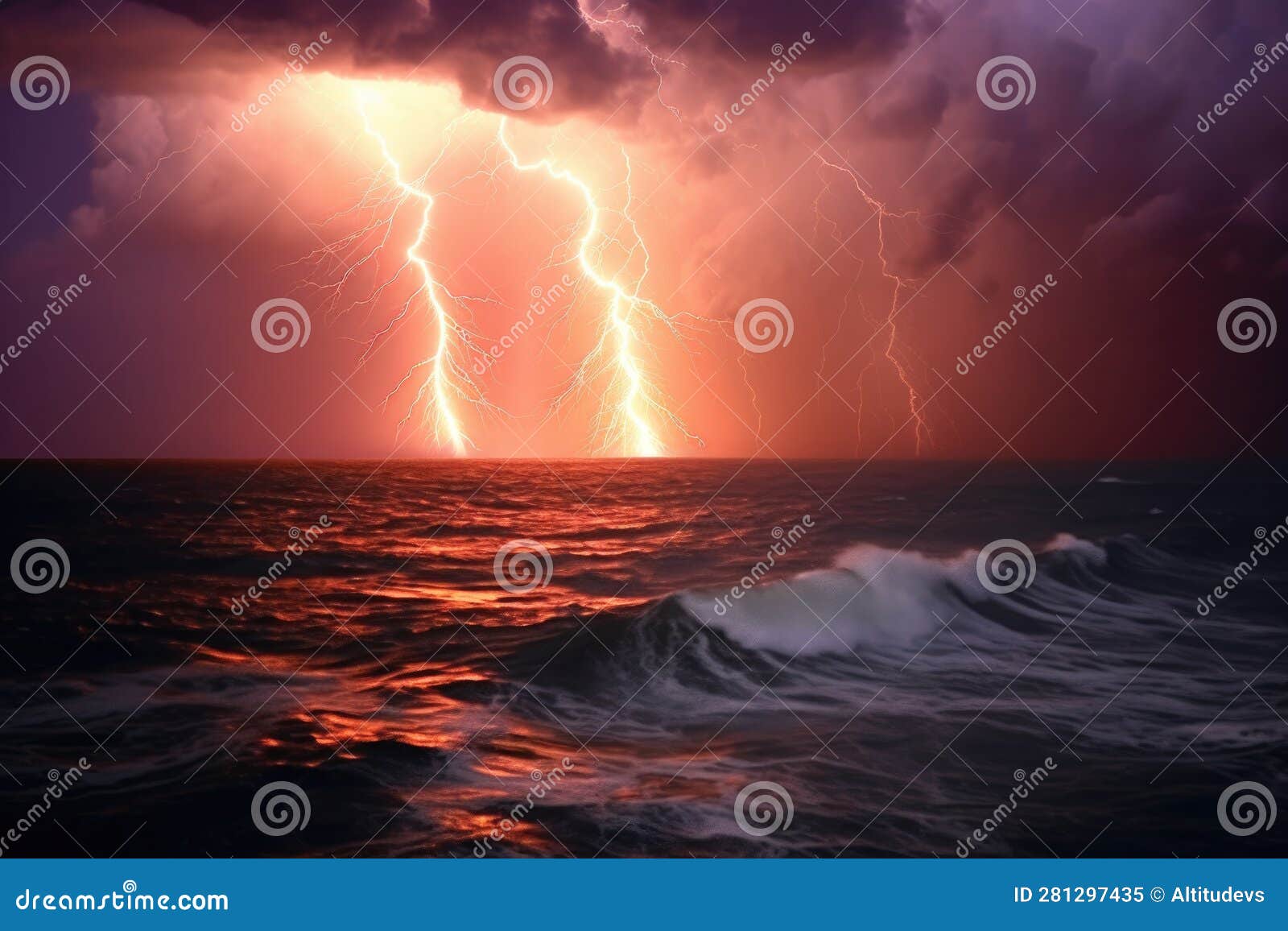 Powerful Lightning Strike Splitting Ocean Waters Stock Illustration ...