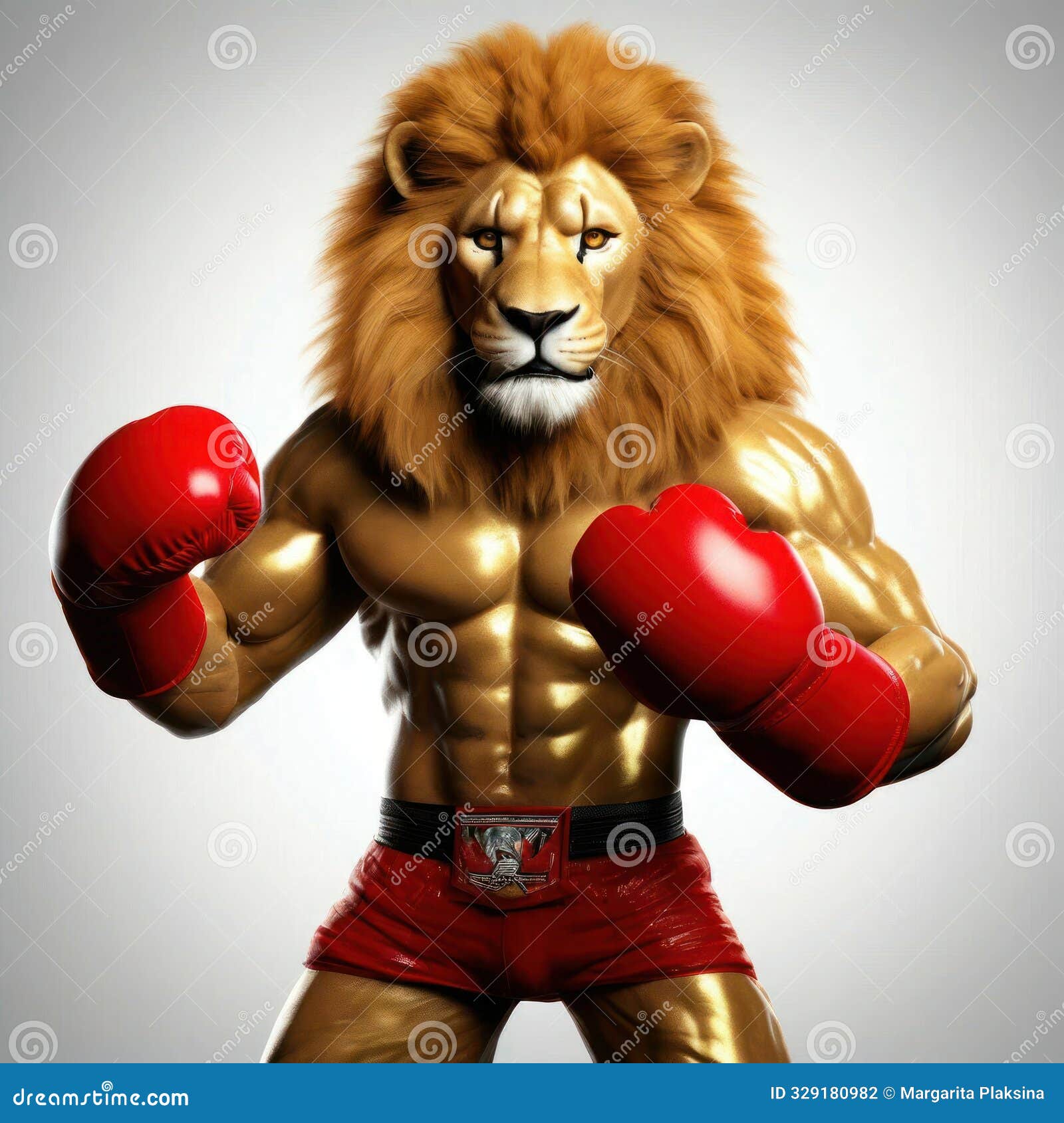 Powerful Lion Boxer with Red Gloves in a Dynamic Pose Stock ...