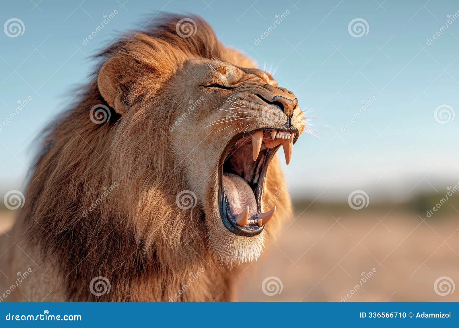 Powerful Lion Roaring in the Wild Stock Illustration - Illustration of ...