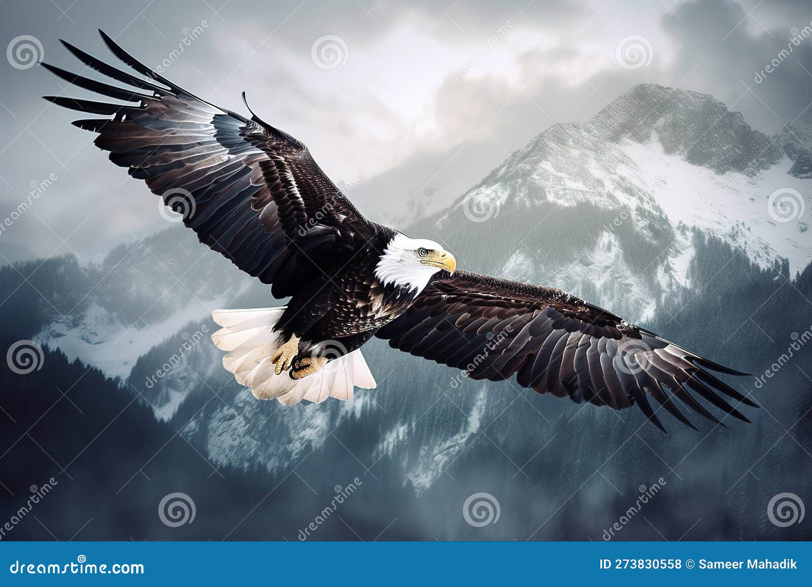 A Powerful Bald Eagle (Haliaeetus Leucocephalus) Taking Off, With Wings ...