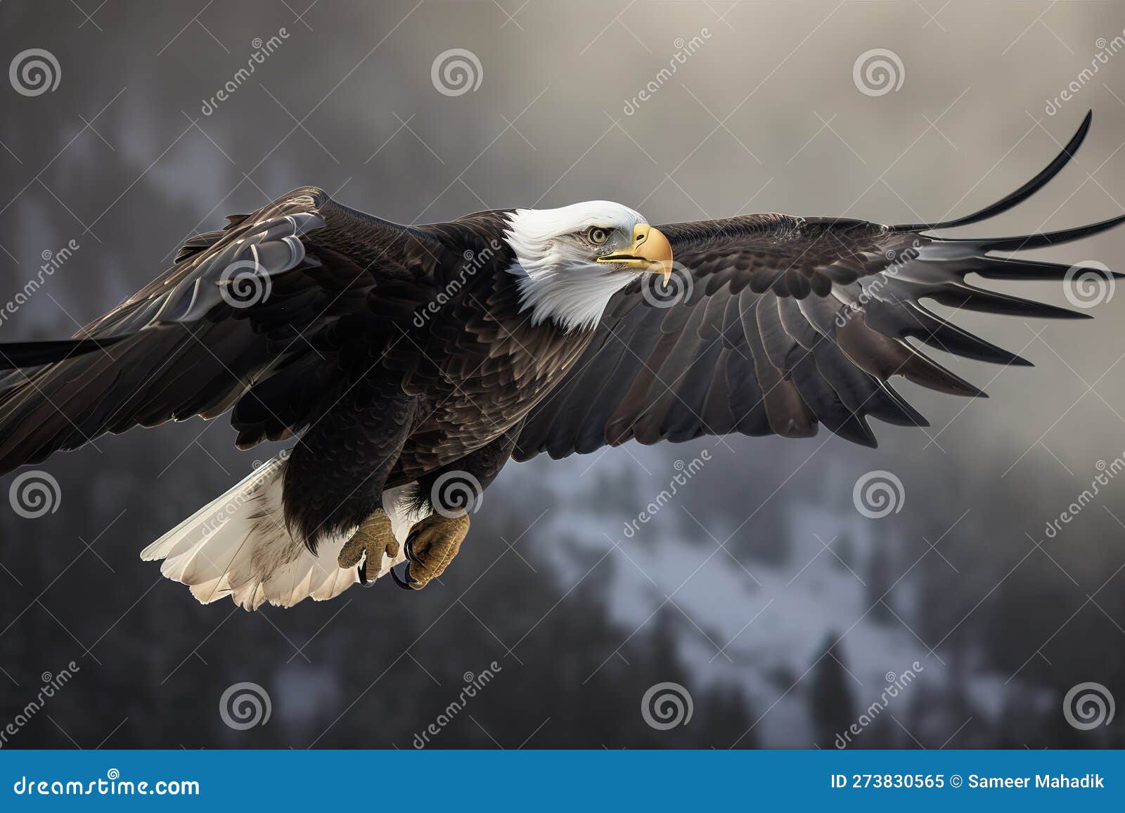 A Powerful Bald Eagle (Haliaeetus Leucocephalus) Taking Off, With Wings ...