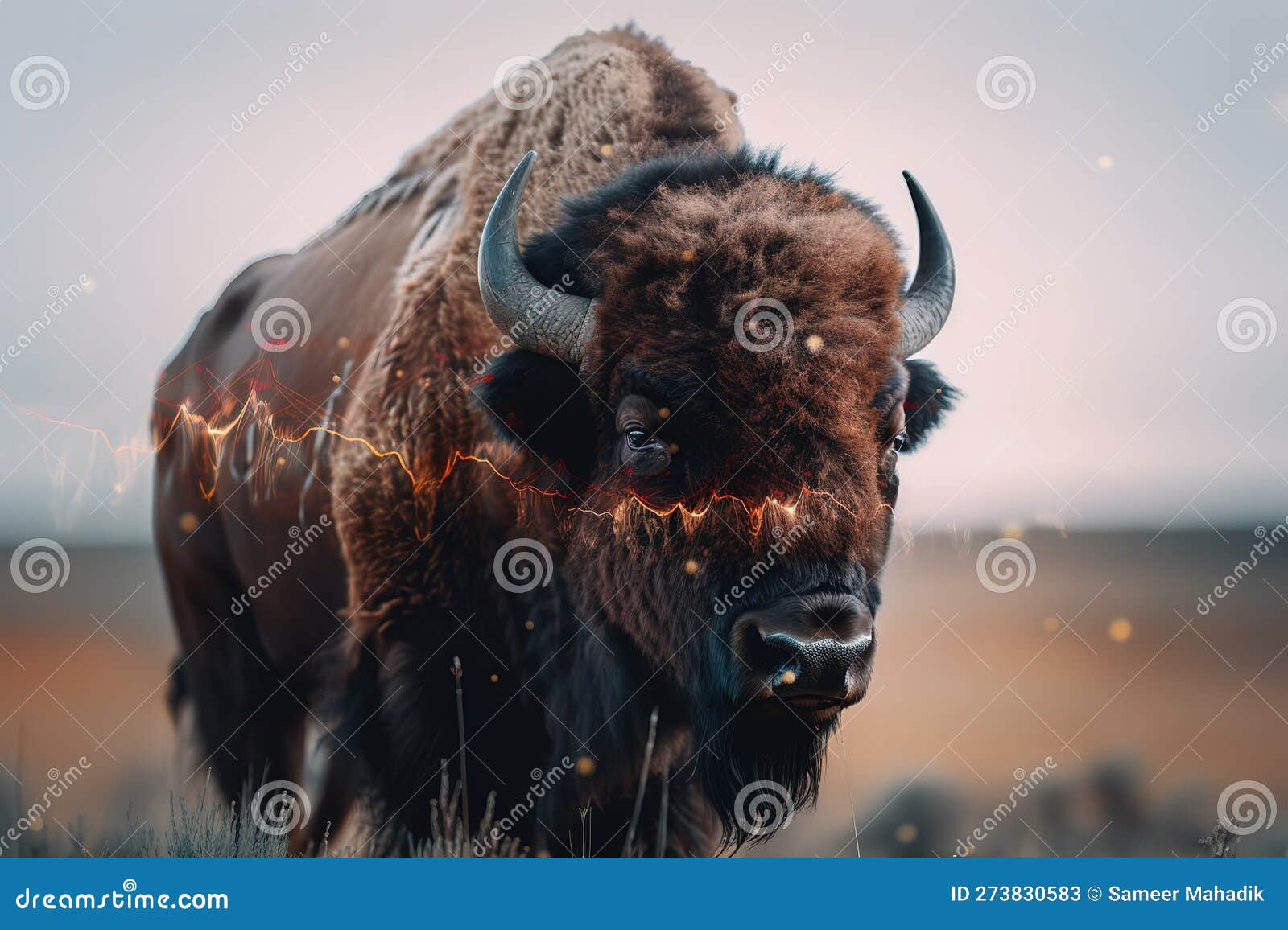 A Powerful and Majestic Bison on the Plains. Generative AI Stock ...