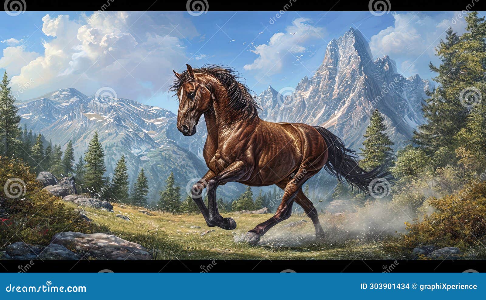 Powerful Majestic Stallion stock illustration. Illustration of young ...