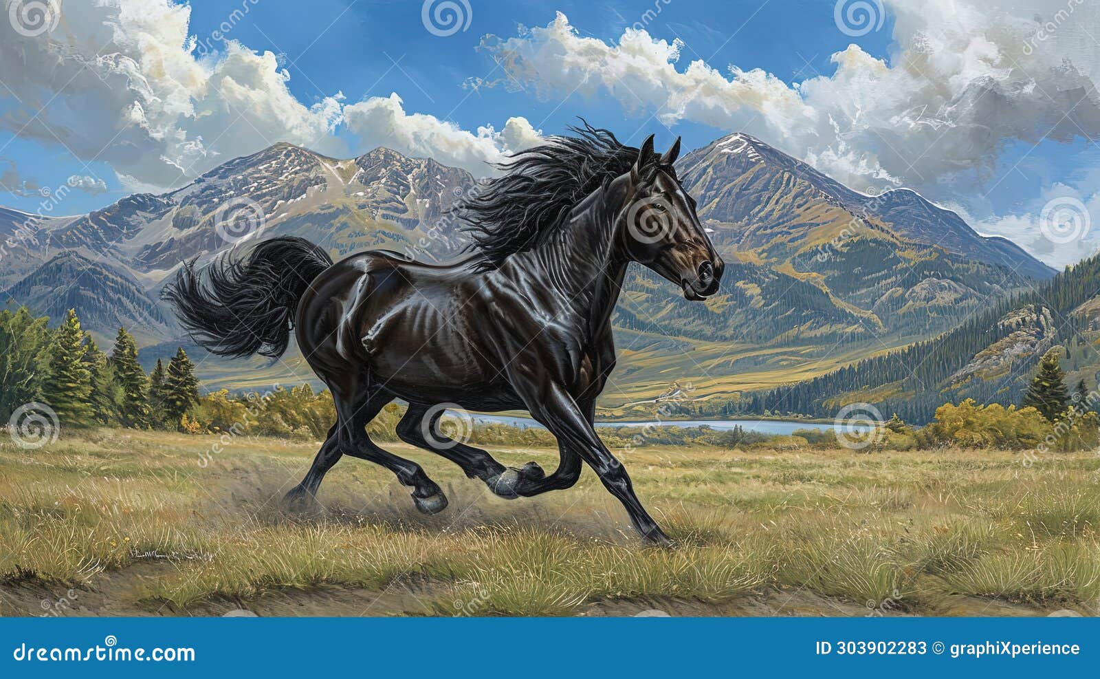 Powerful Majestic Stallion stock illustration. Illustration of rural ...