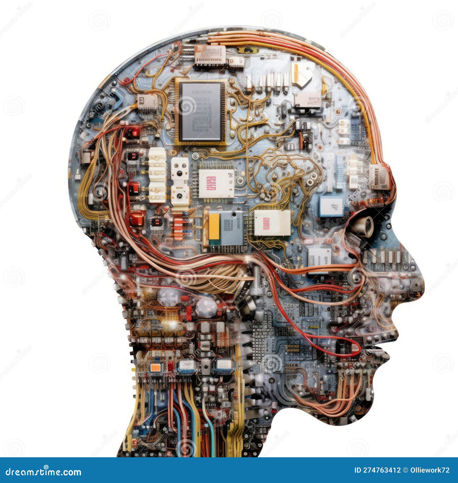 An Electronic Human Head Made of Silicon Computer Chips and Components ...