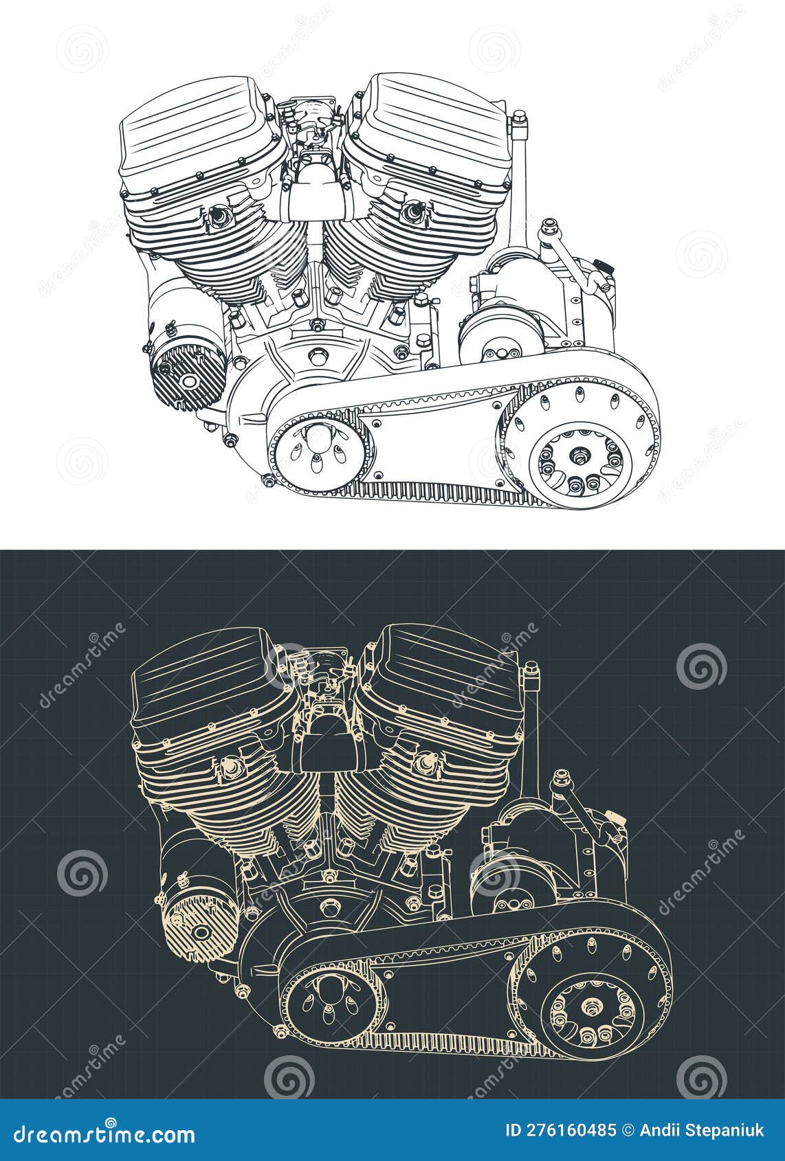 Powerful Motorcycle Engine Blueprints Stock Vector - Illustration of ...
