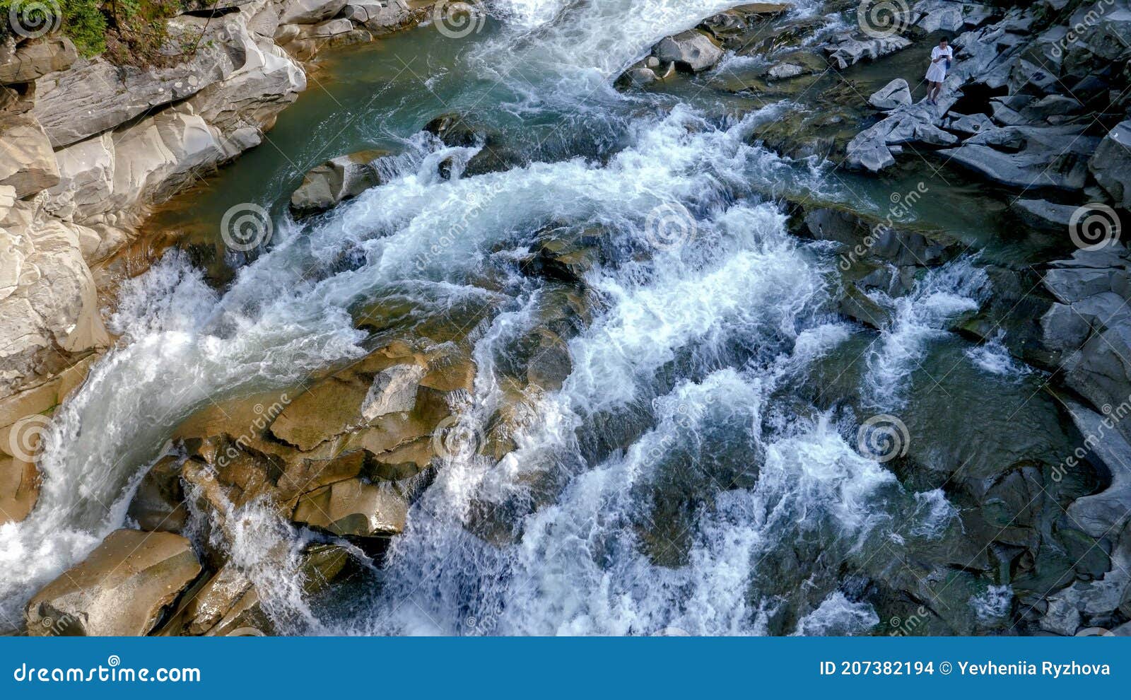 Powerful Mountain Stream Breaking and Flowing Over Sharp Rocks and ...