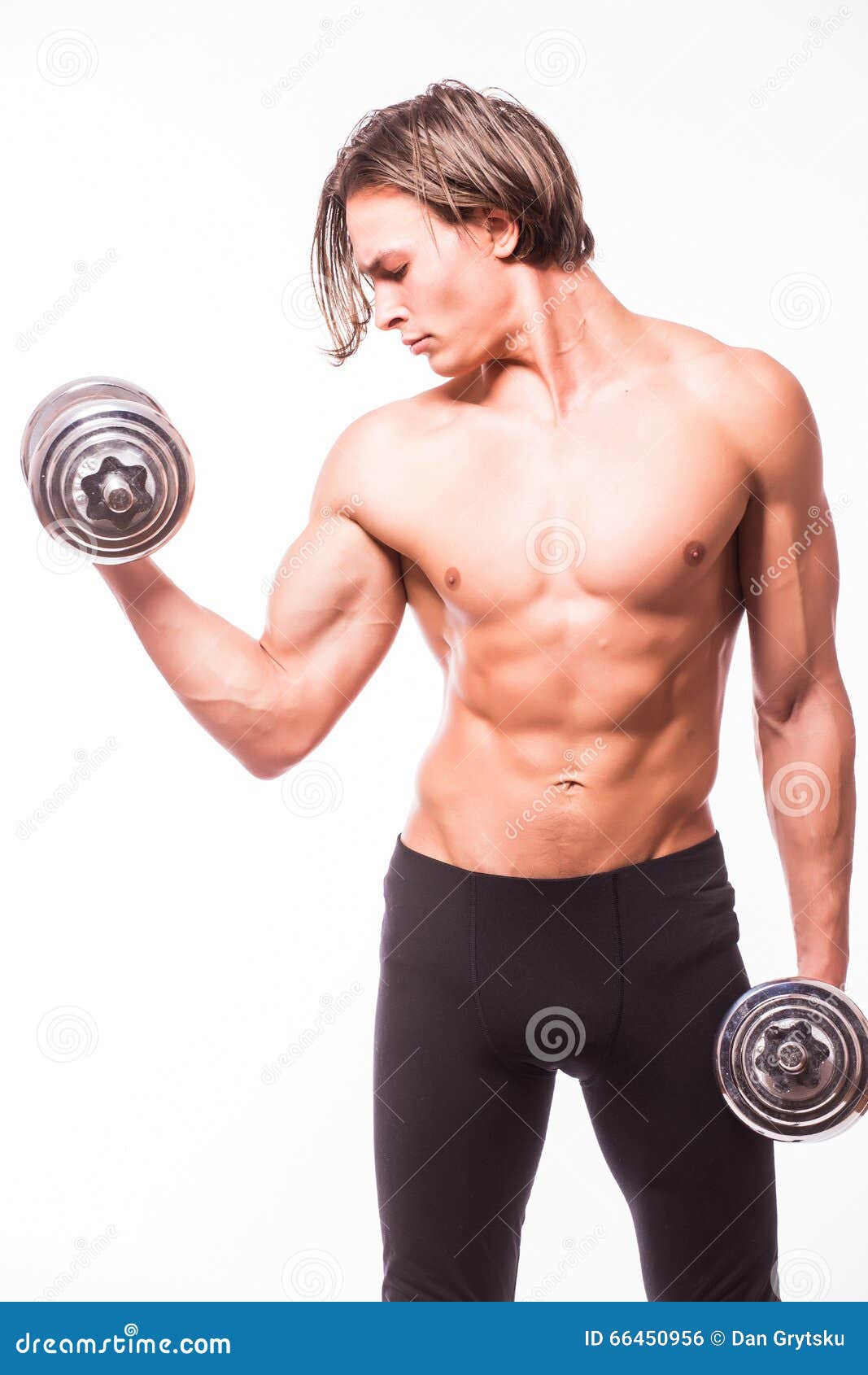Powerful Muscular Man Lifting Weights Stock Photo - Image of exercise ...