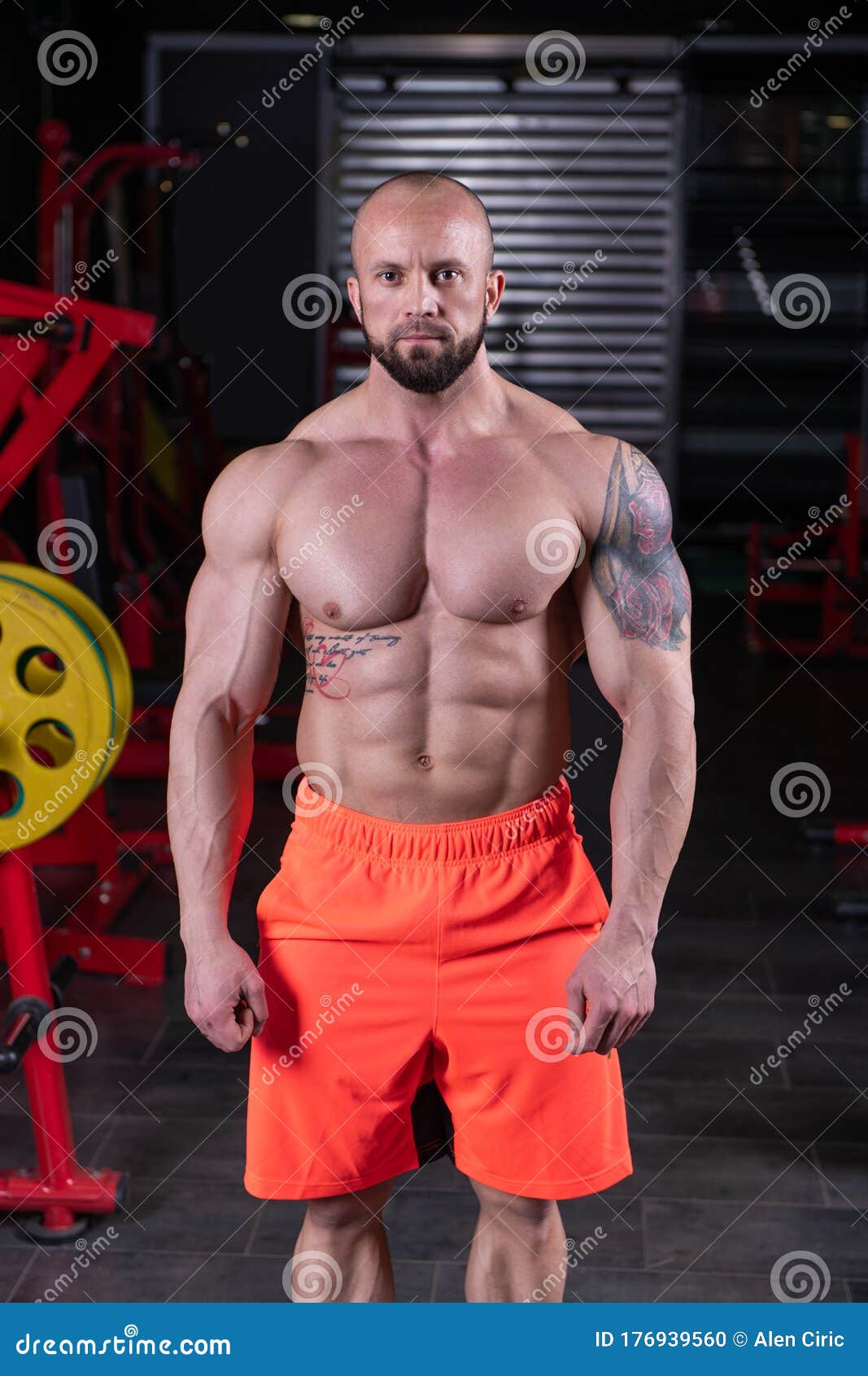 Powerful Muscular Man Posing at the Gym Stock Photo - Image of building ...