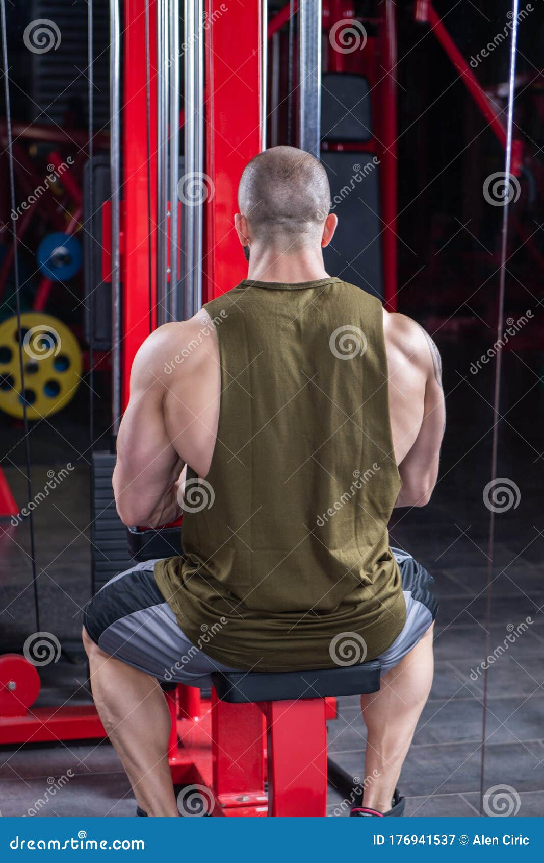 Powerful Muscular Man Sitting and Prepared for the Exercising Stock ...