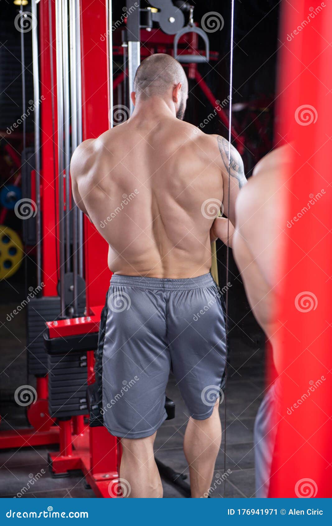 Powerful Muscular Man Standing and Preparing for the Exercising Stock ...