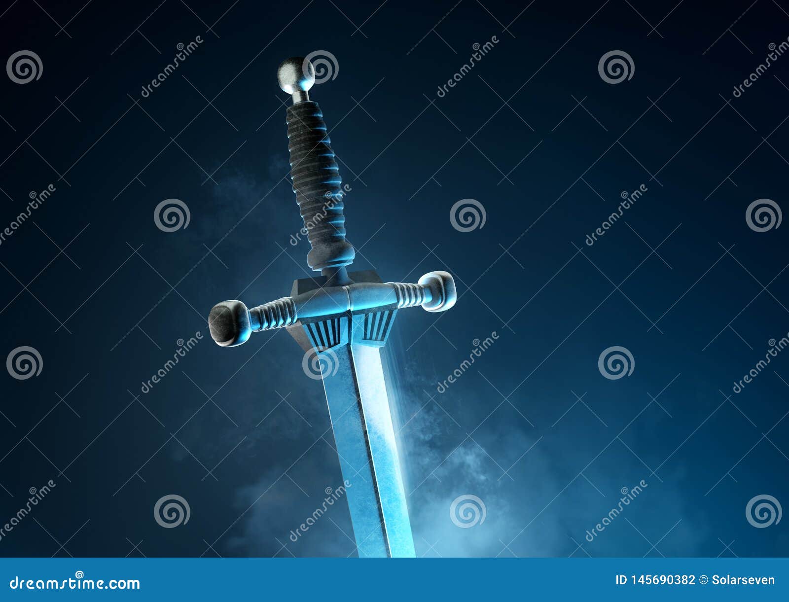Powerful Ancient Silver Sword Stock Illustration - Illustration of hero ...