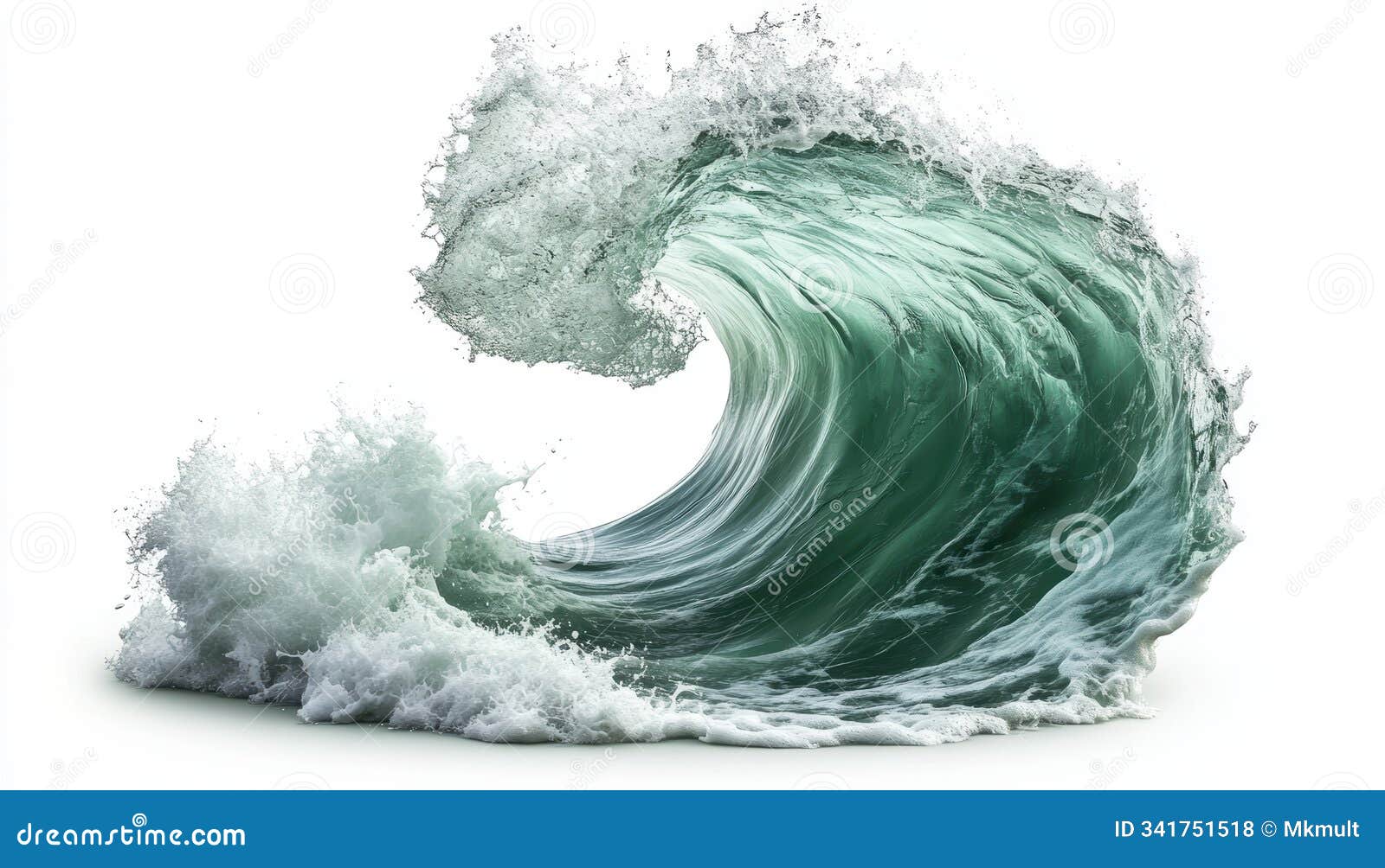 A Powerful Ocean Wave Curls Dramatically Against a White Background ...