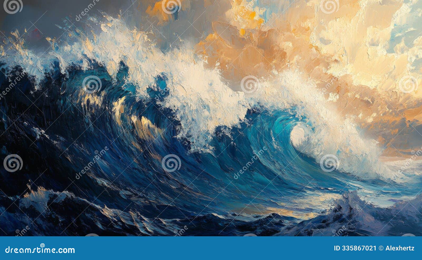 Powerful Ocean Wave Oil Painting Stock Image - Image of painting ...