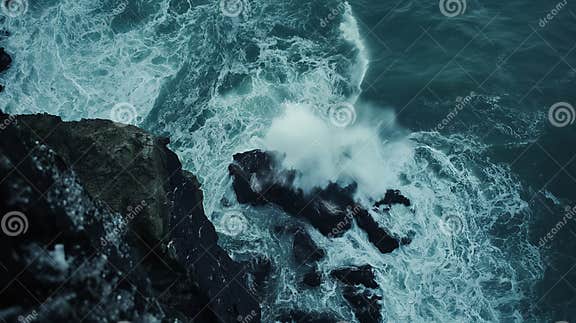Powerful Ocean Waves Collide with the Rugged Cliffs, Creating a ...