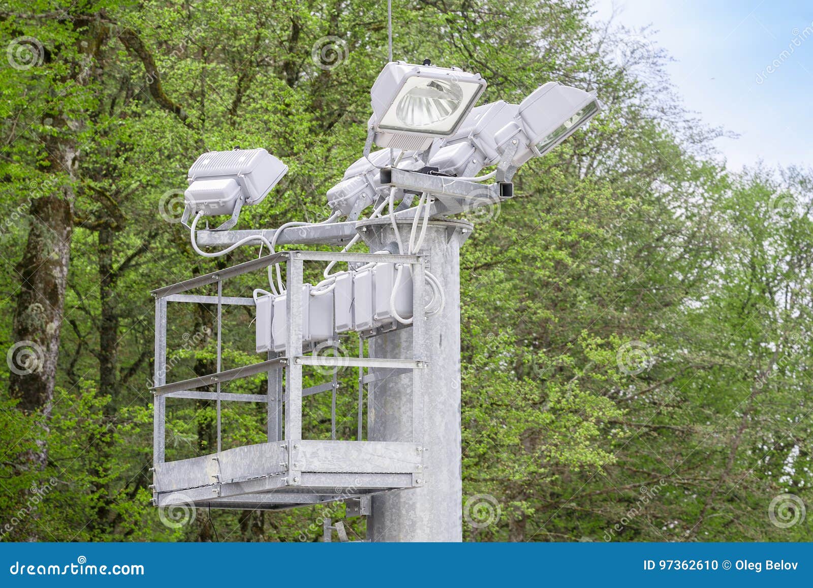 Powerful Outdoor Lighting Lamps on the Column on the Ski Slope in the ...