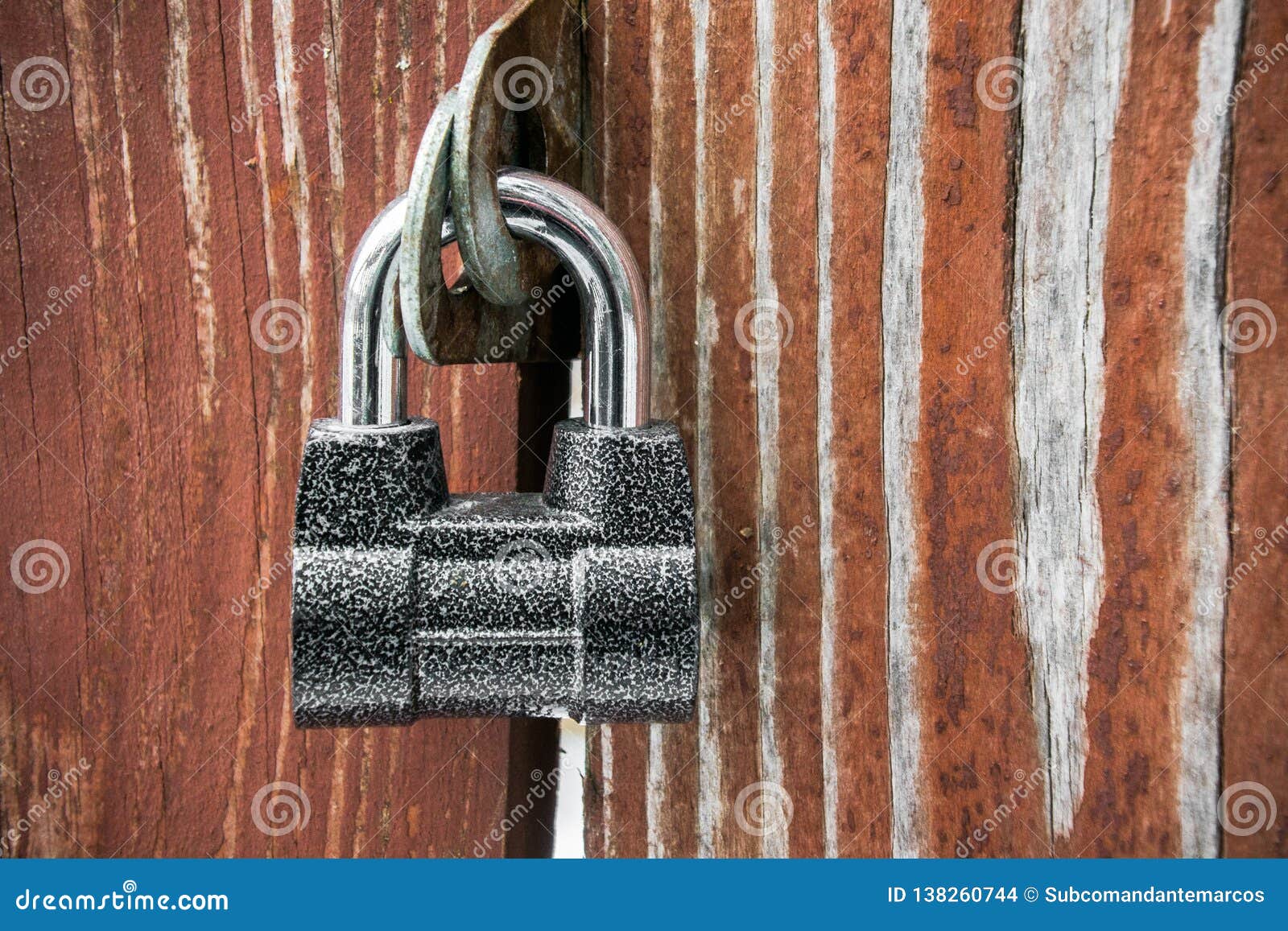 Powerful Padlock on Old Wooden Door.Texture, Background, Concept Stock ...