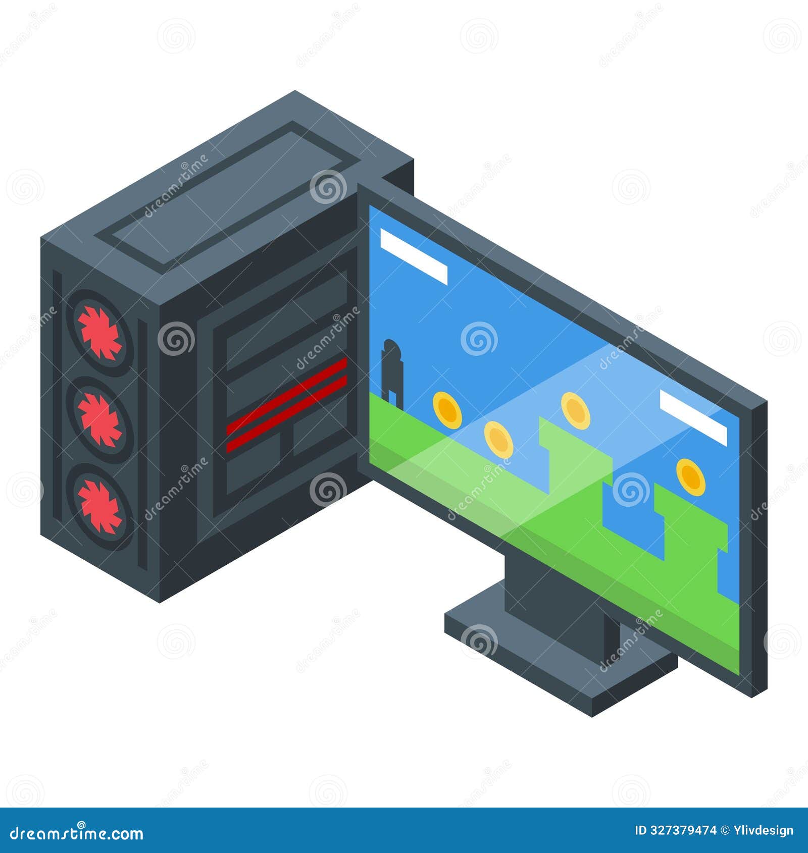 Powerful Personal Computer Displaying Side Scrolling Arcade Game Stock ...