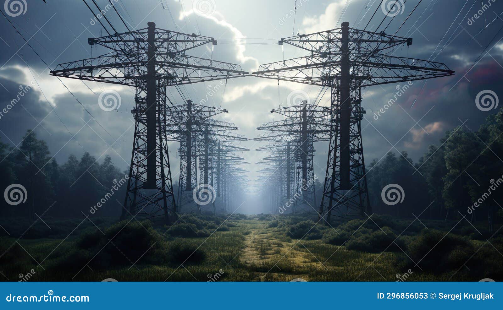 Powerful Perspectives: a Line of Electricity Giants Stock Image - Image ...