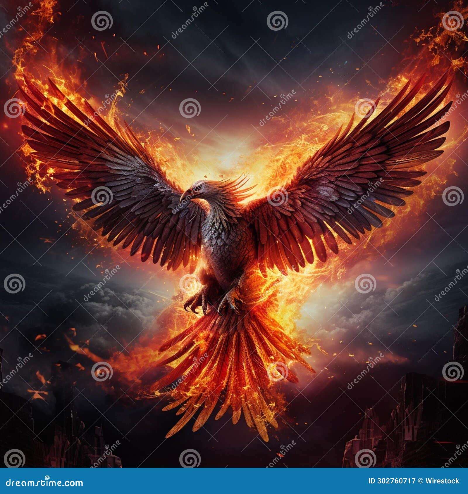 A Powerful Phoenix Rises From Flames And A Shattered Vault, Symbolizing ...