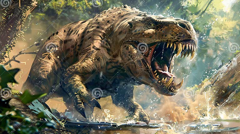 Powerful Prehistoric Predator Unleashed in Primeval Wilderness Snarling ...