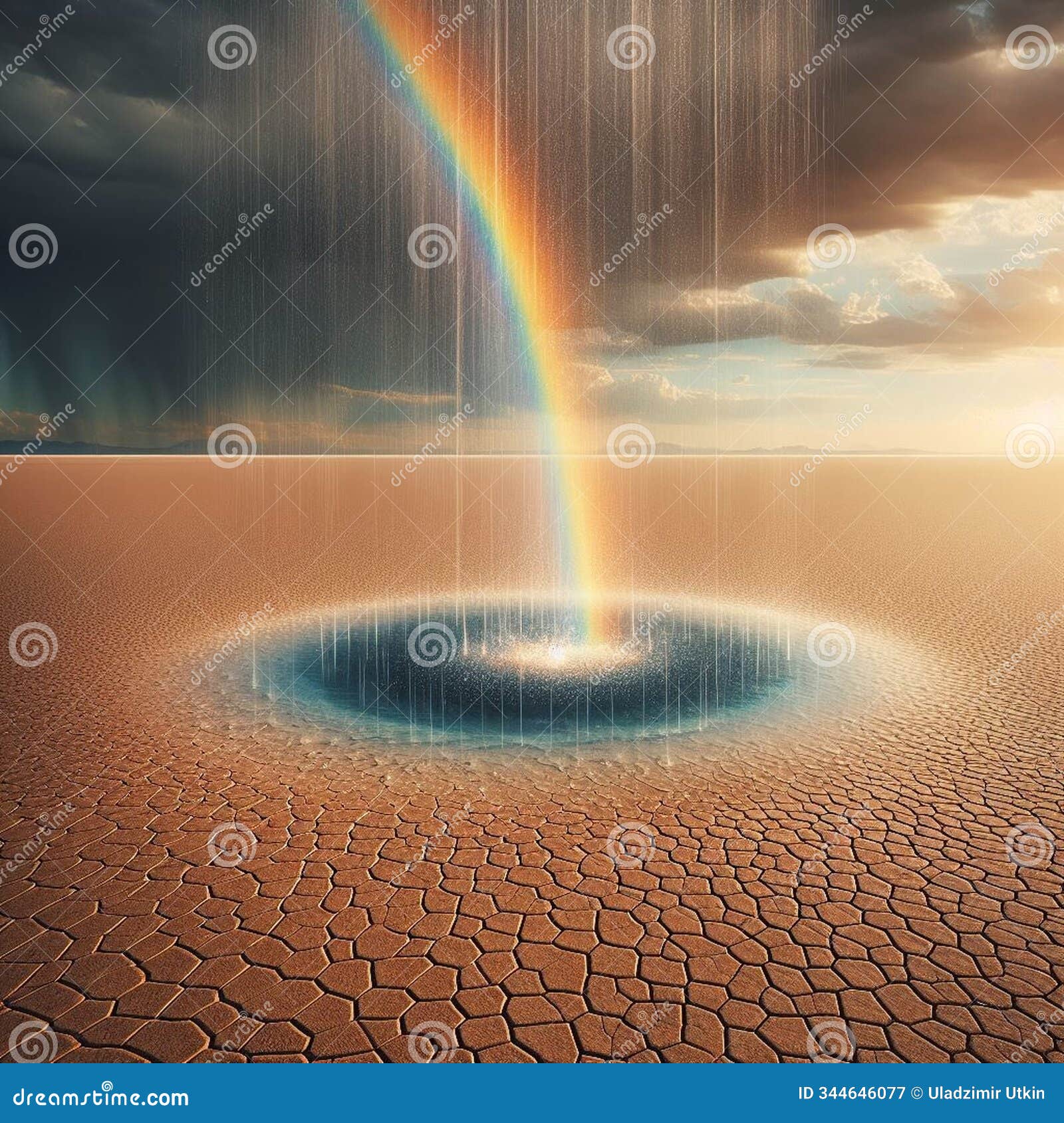 Powerful, Rare Thunderstorm with Lightning in the Desert. Stock ...