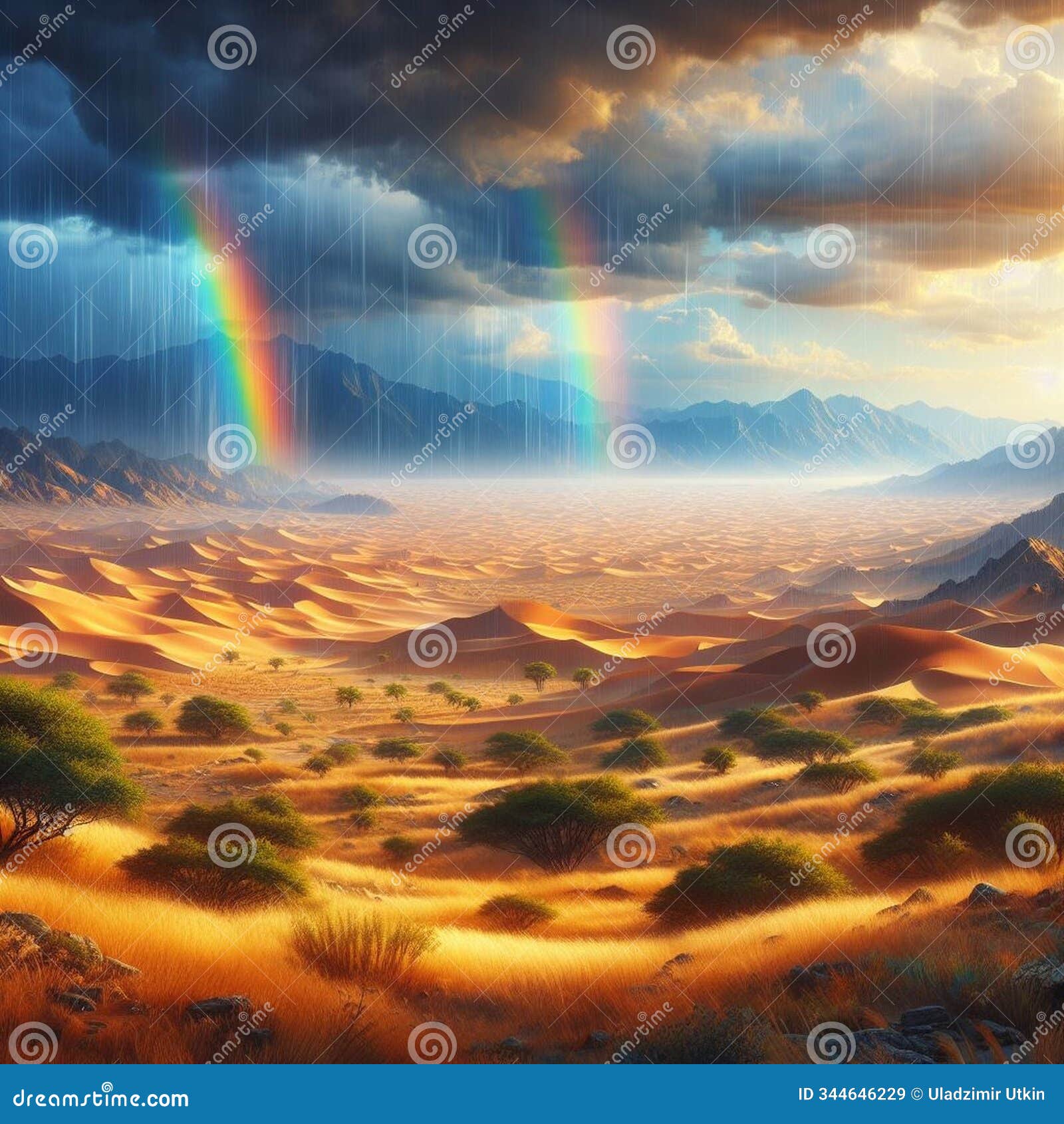 Powerful, Rare Thunderstorm with Lightning in the Desert. Stock ...