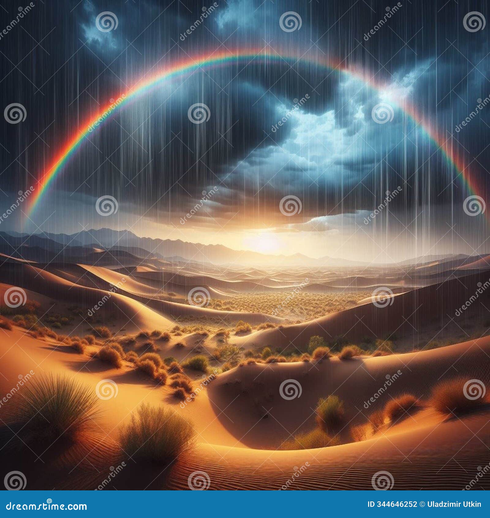 Powerful, Rare Thunderstorm with Lightning in the Desert. Stock ...