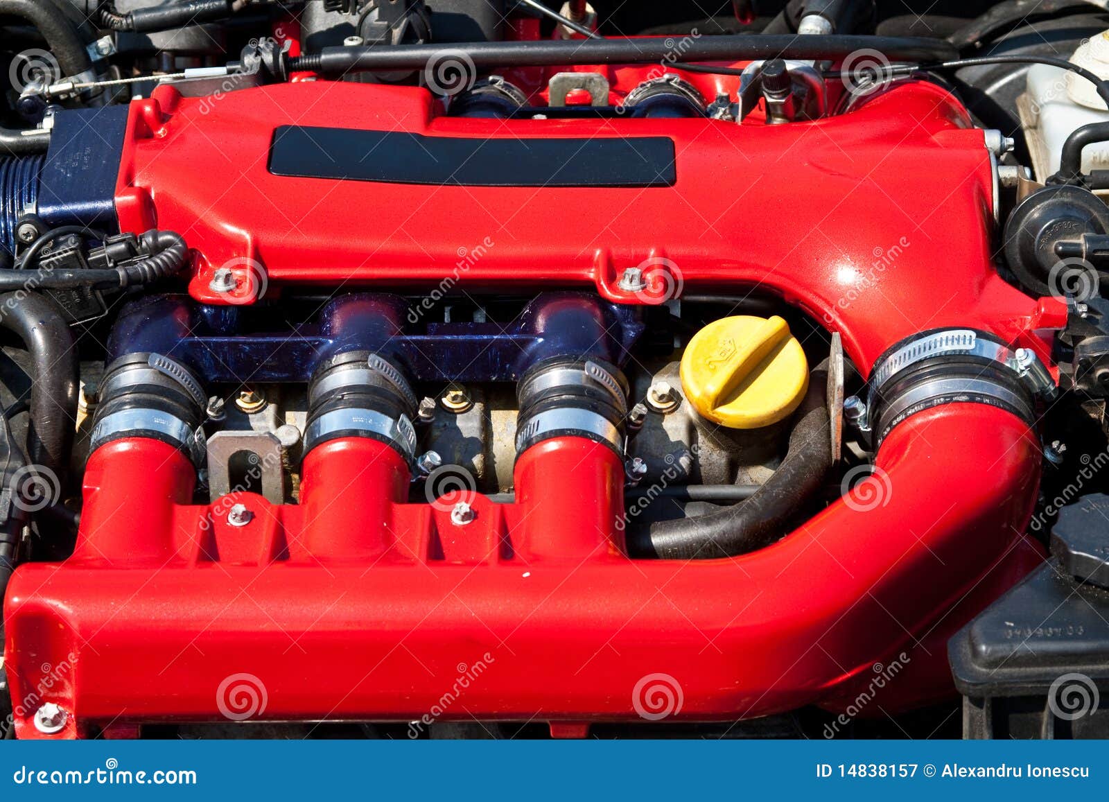Powerful red car engine stock image. Image of steel, color - 14838157