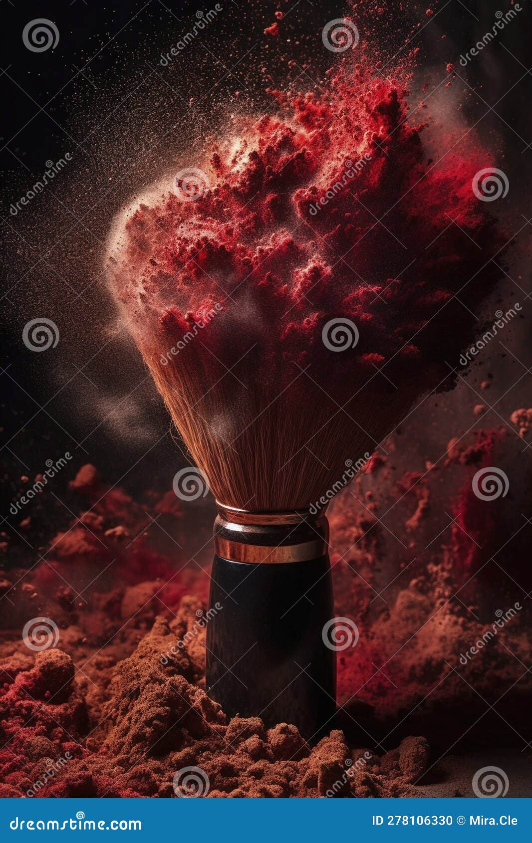 Powerful Red Dust Explosion on Soft Makeup Brush, Created with ...