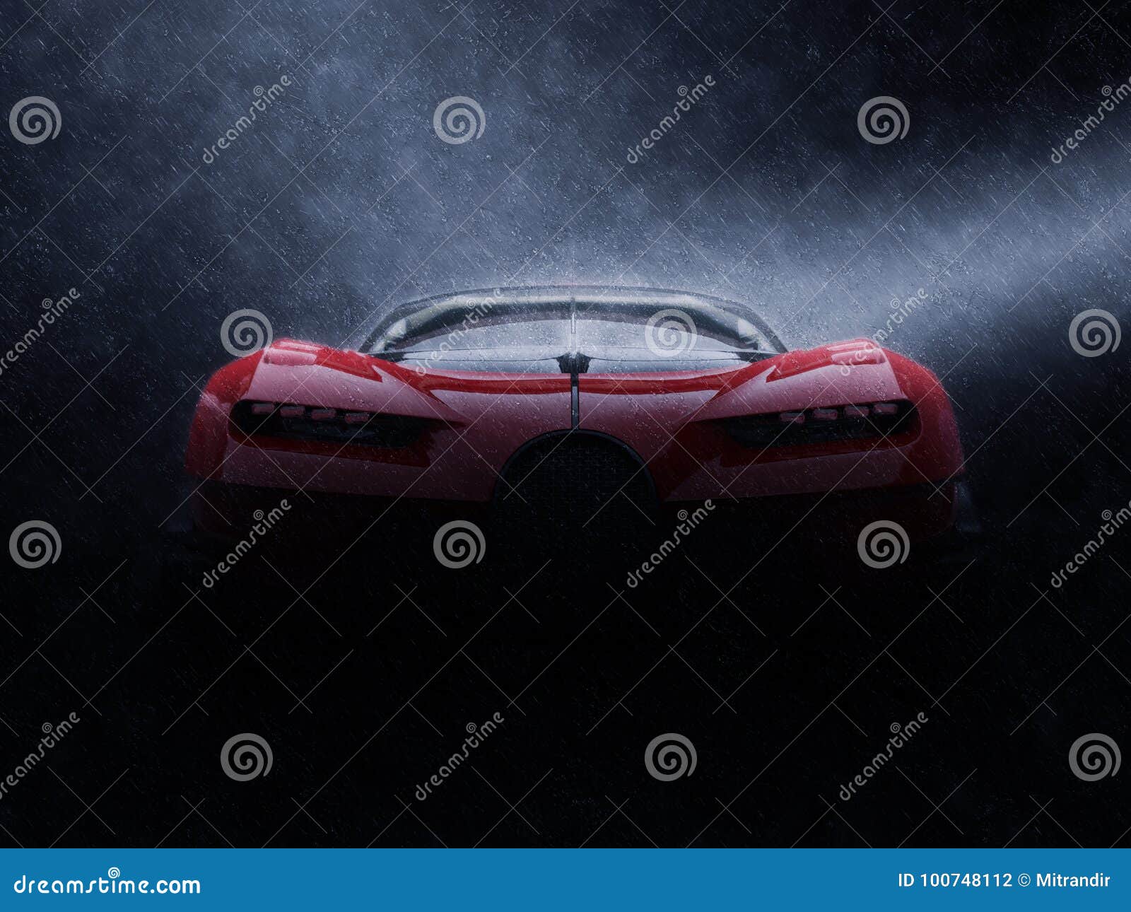 Powerful Red Super Race Car in the Rain Stock Photo - Image of race ...
